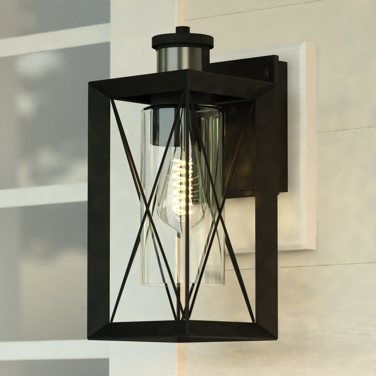 Milton Matte Black Motion Sensor Dusk to Dawn Outdoor Wall Light ...