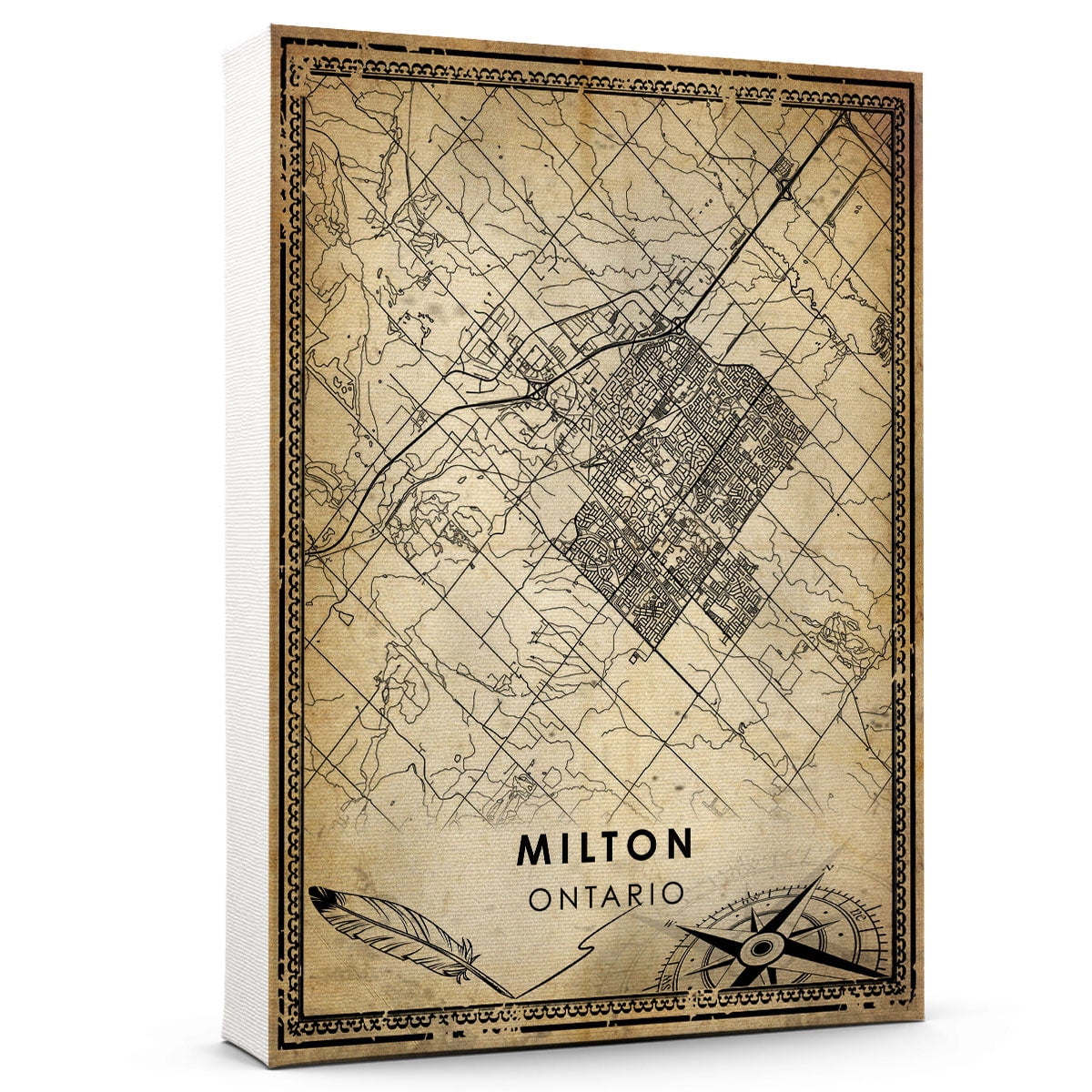 Milton Vintage Map Prints Canvas, Ontario Map Art Canvas, Canvas ...