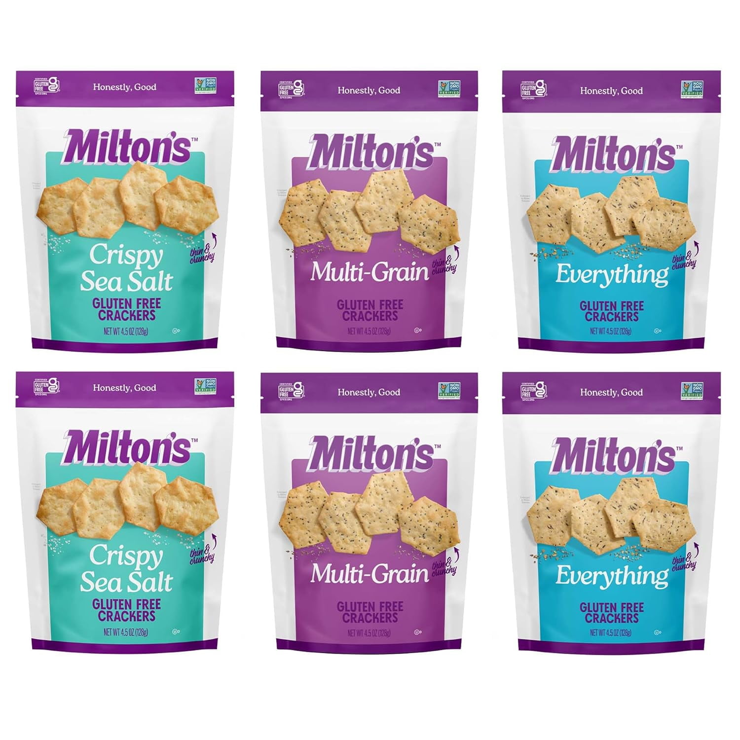 Milton's Gluten Free Crackers Variety Bundle (Crispy Sea Salt, Multi ...
