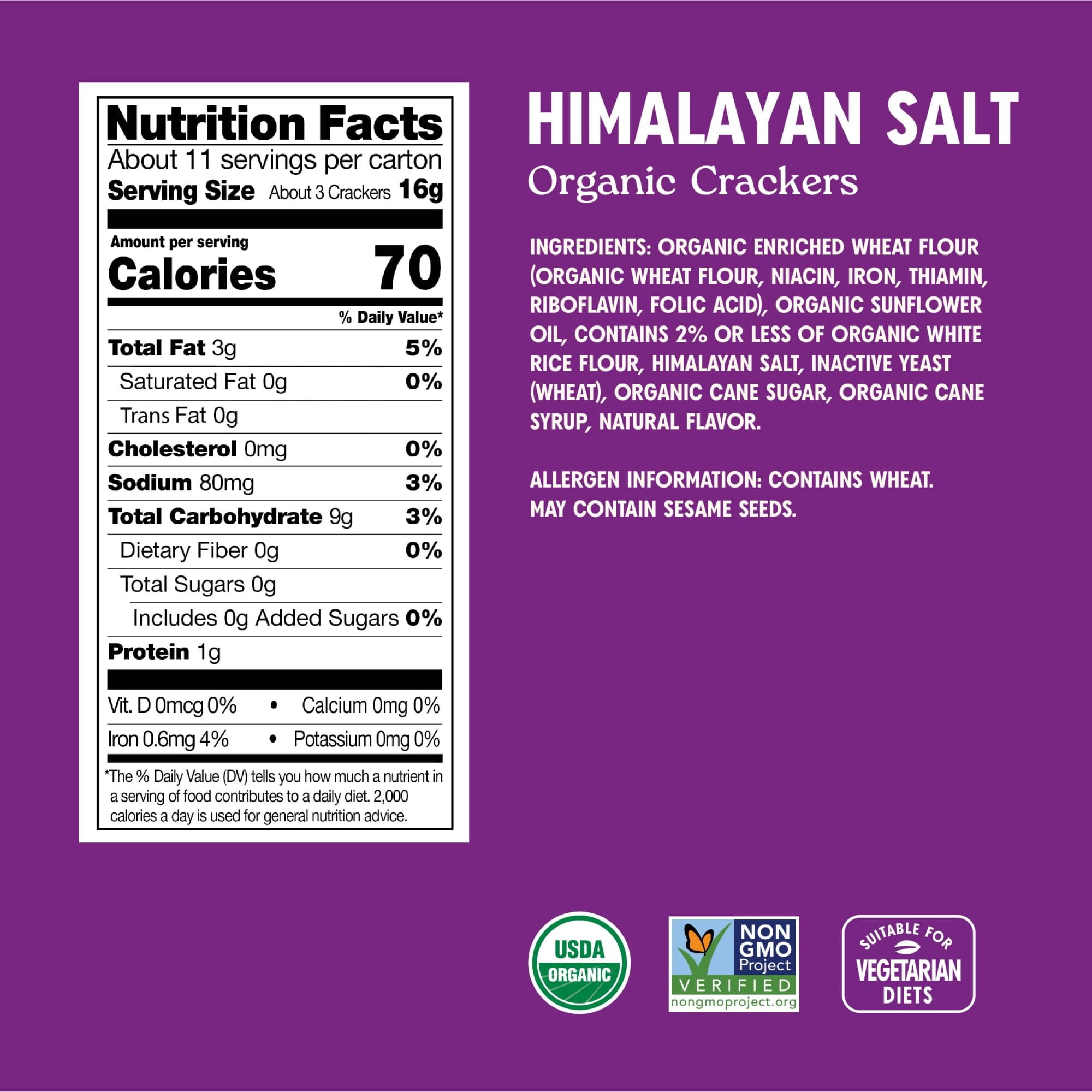 Milton's Organic Crackers, FEV6 Himalayan Salt - Certified Organic, Non ...