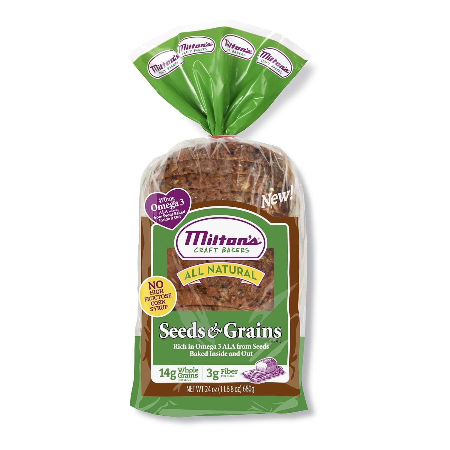 Milton's, Seeds & Grains, Sliced Sandwich Bread Loaf, 24 oz, Shelf ...