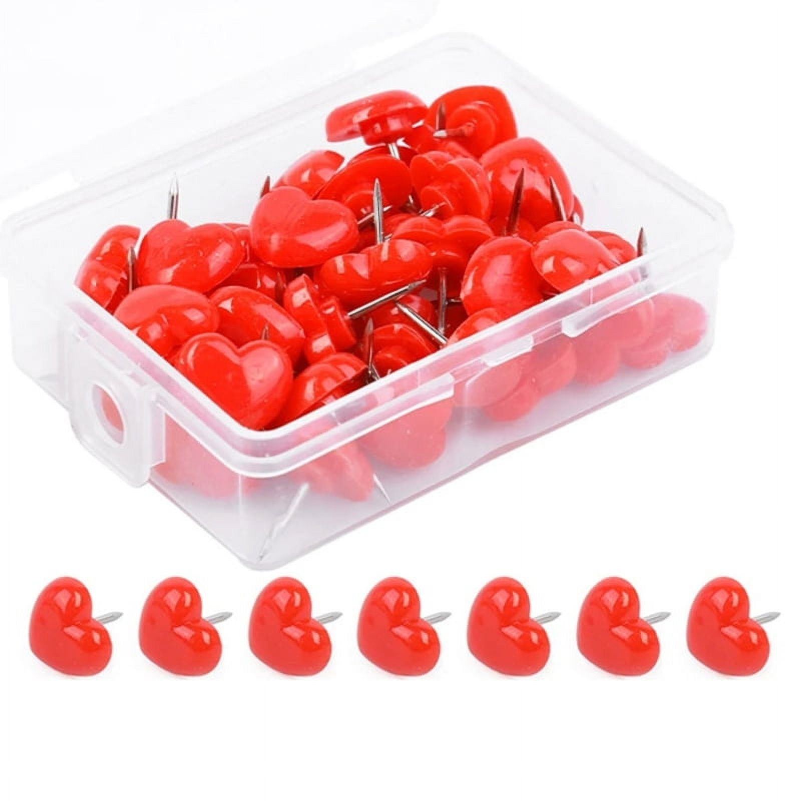 Milue 100Pcs Heart Pushpins with Box, Plastic Push Pins Colorful Map ...