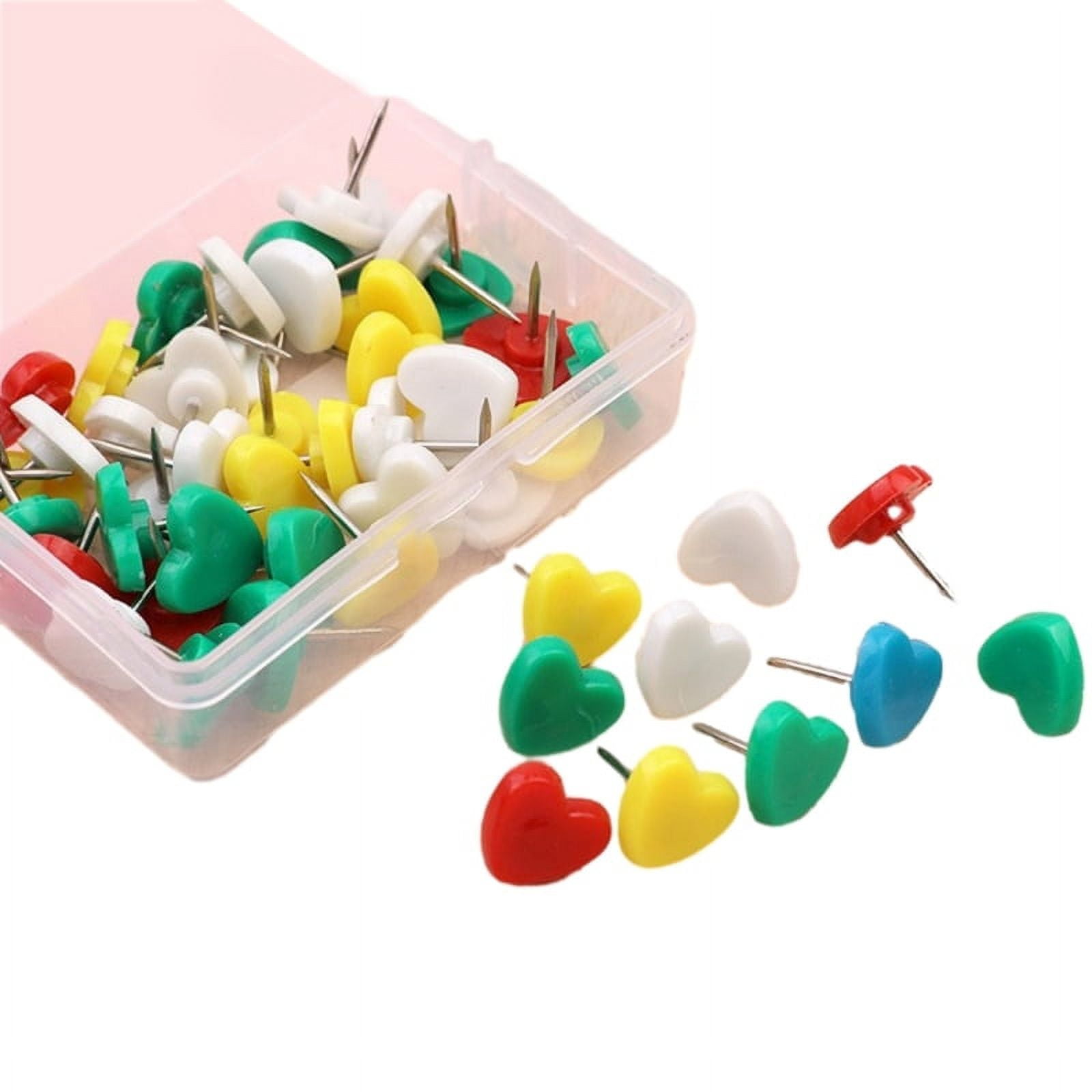 Milue 100Pcs Heart Pushpins with Box, Plastic Push Pins Colorful Map ...