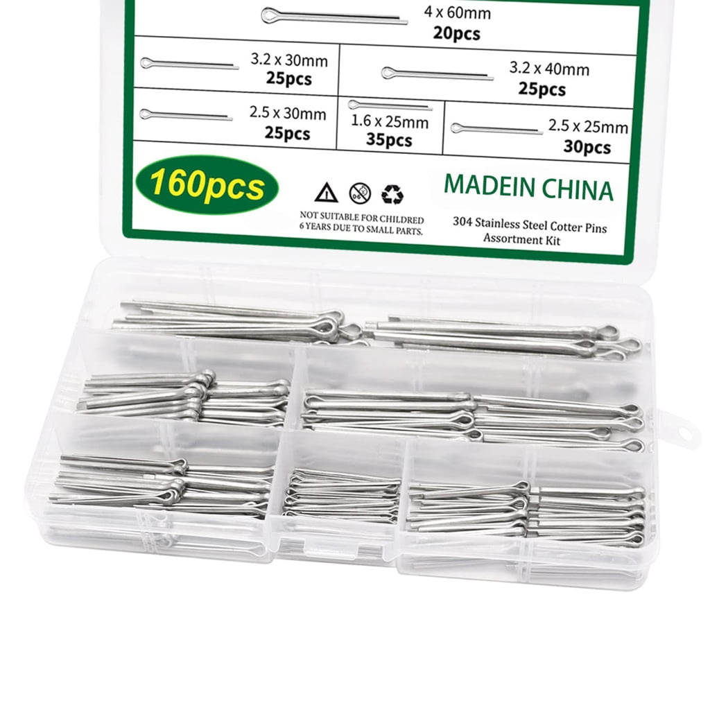 Milue 160Pcs 6 Size 304 Stainless Steel Cotter Pin Clip Key Fastener ...