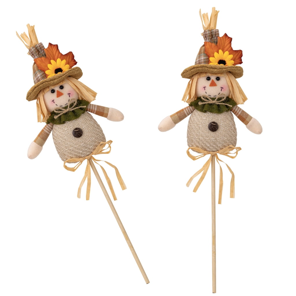 Milue 2pcs Thanksgiving Scarecrow Wood Stick Characters for Home ...