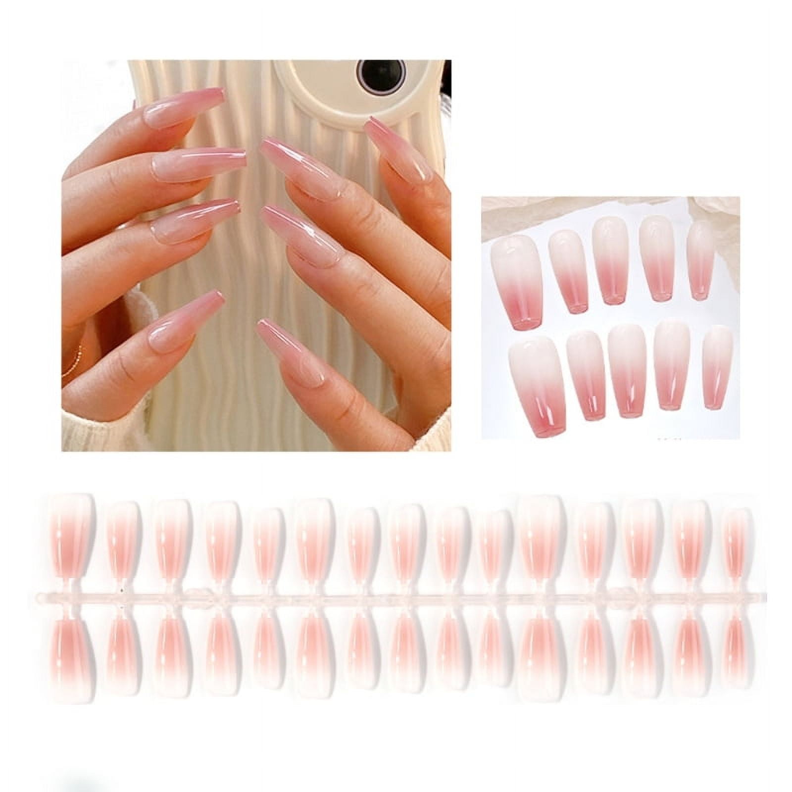 Milue 30Pieces Gradient Long Ballet Fake Nails French Style Nails ...