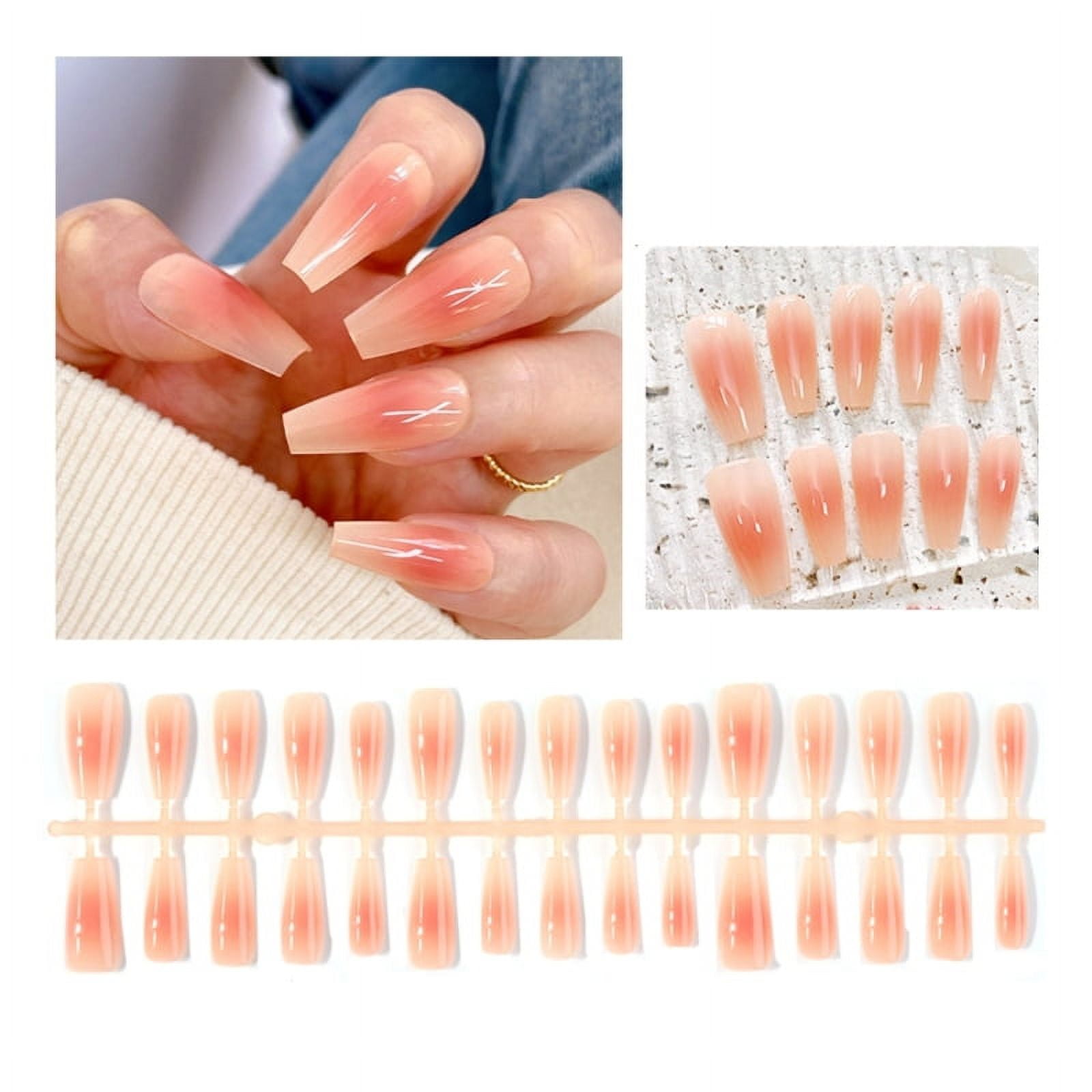 Milue 30Pieces Gradient Long Ballet Fake Nails French Style Nails ...