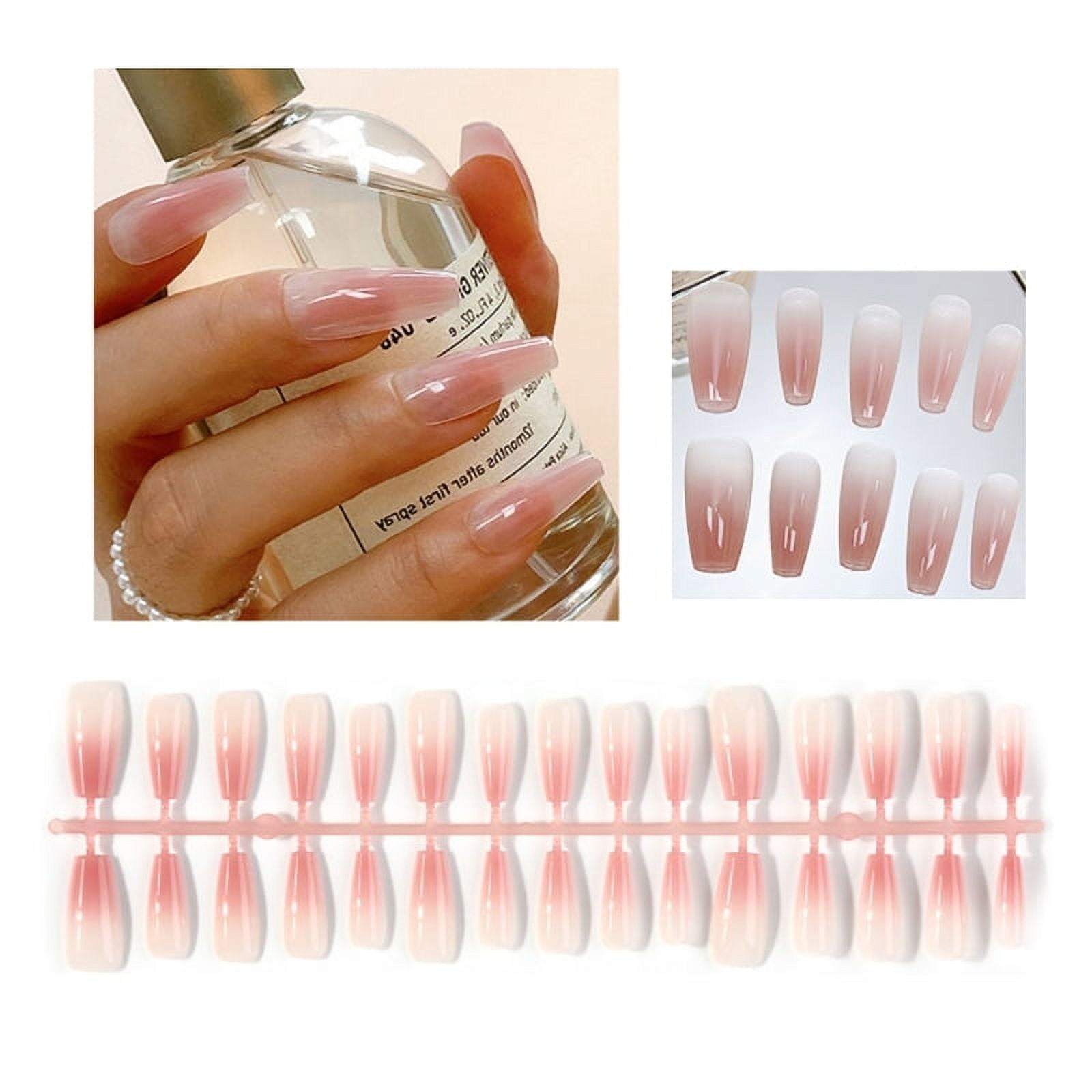 Milue 30Pieces Gradient Long Ballet Fake Nails French Style Nails ...