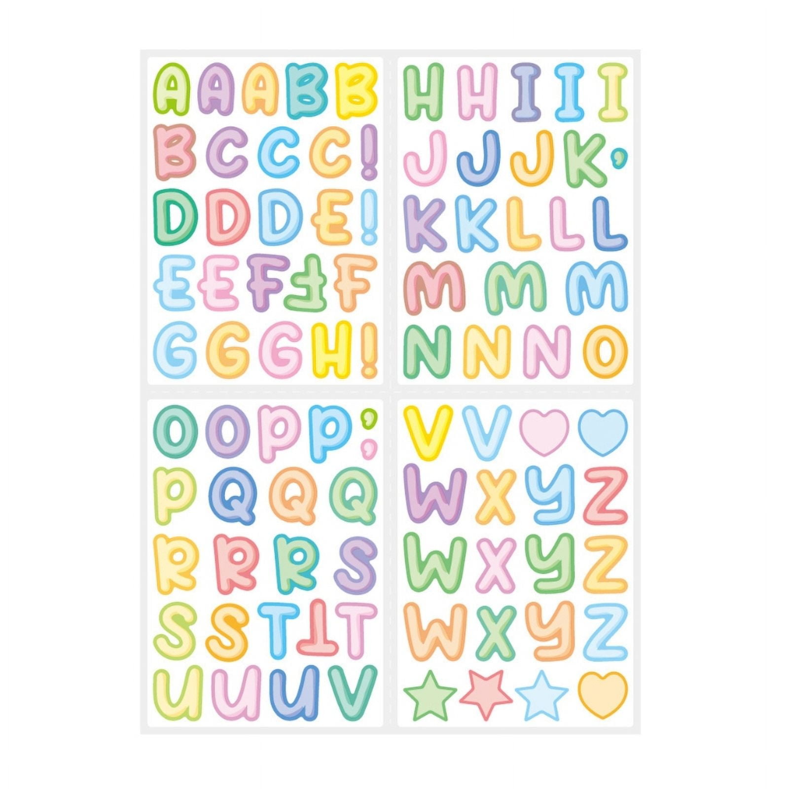 Milue 4 Sheets Cartoon Letter Decals Self-Adhesive Letter Stickers ...