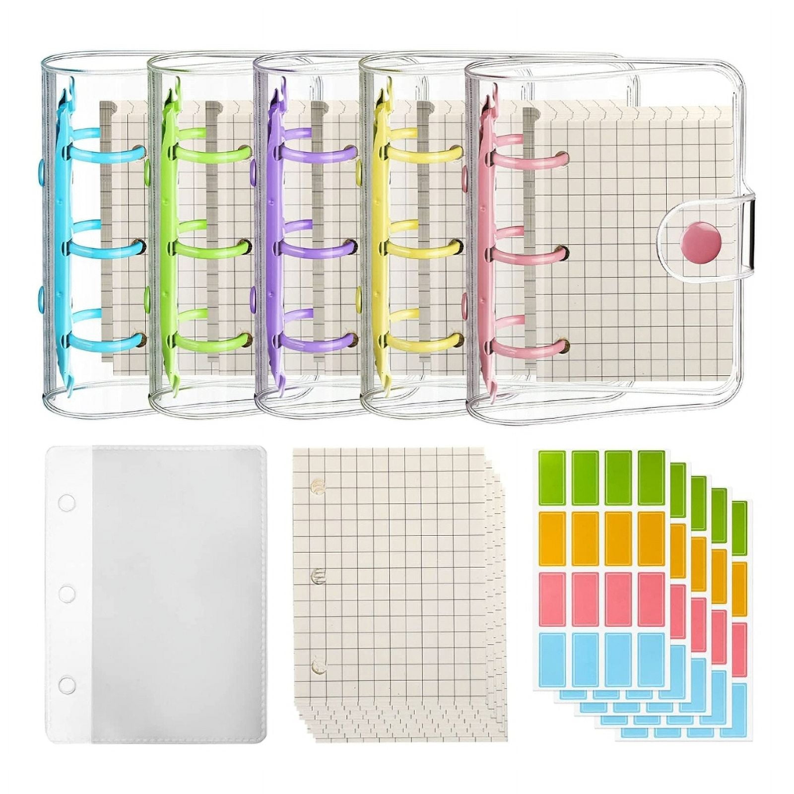 Milue 5 Sets DIY Loose Leaf Notebook with Clear Mini 3 Rings Binder ...