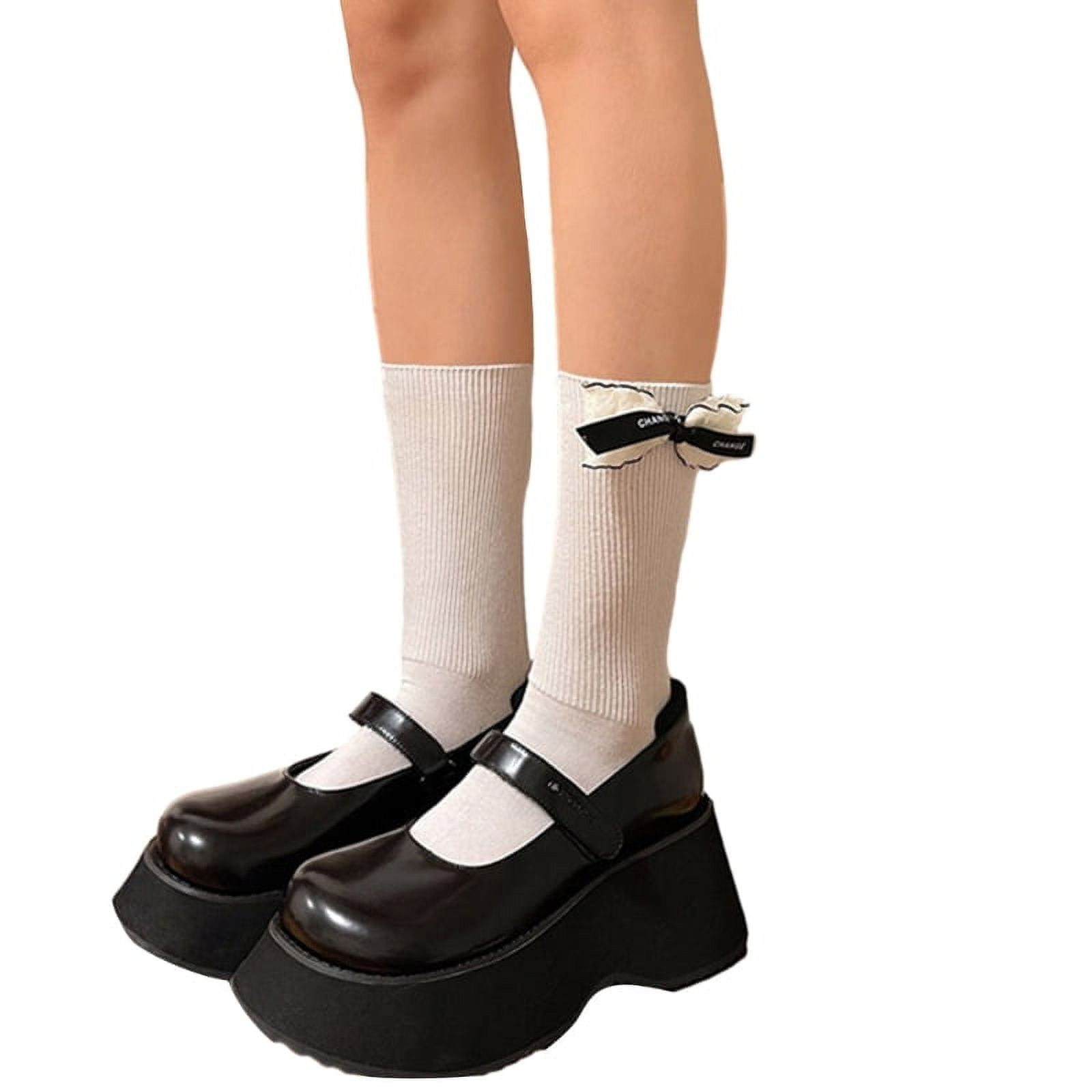 Milue Campus Loose Socks High School Girls Long Cute Socks Solid Color ...