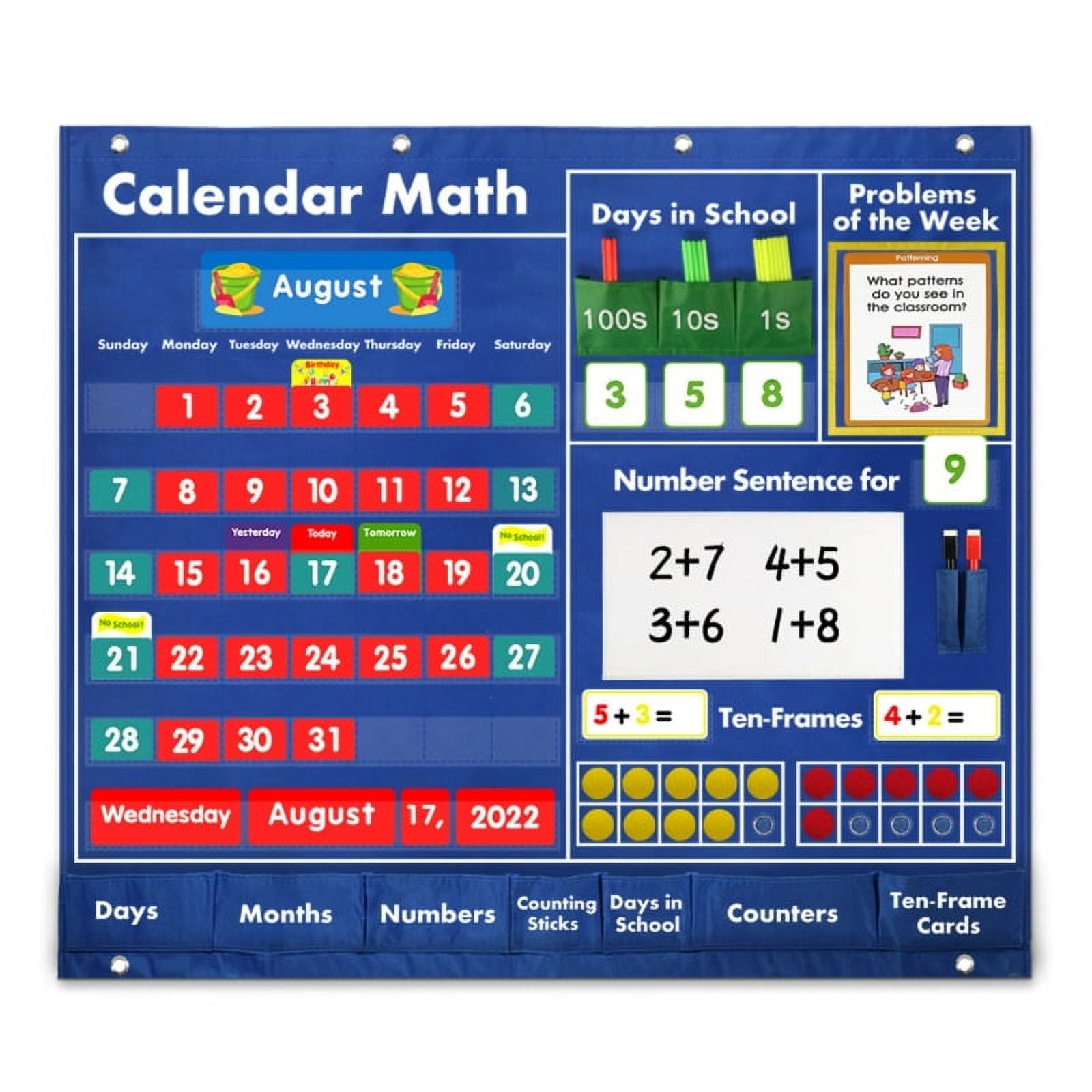Milue Classroom Pocket Chart Teaching Aids for Date Math Counting ...