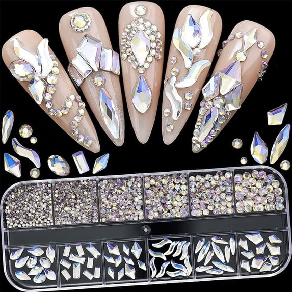 Milue Crystal Nail Art Rhinestones FlatBack Glitter Diamond 3D Nail ...