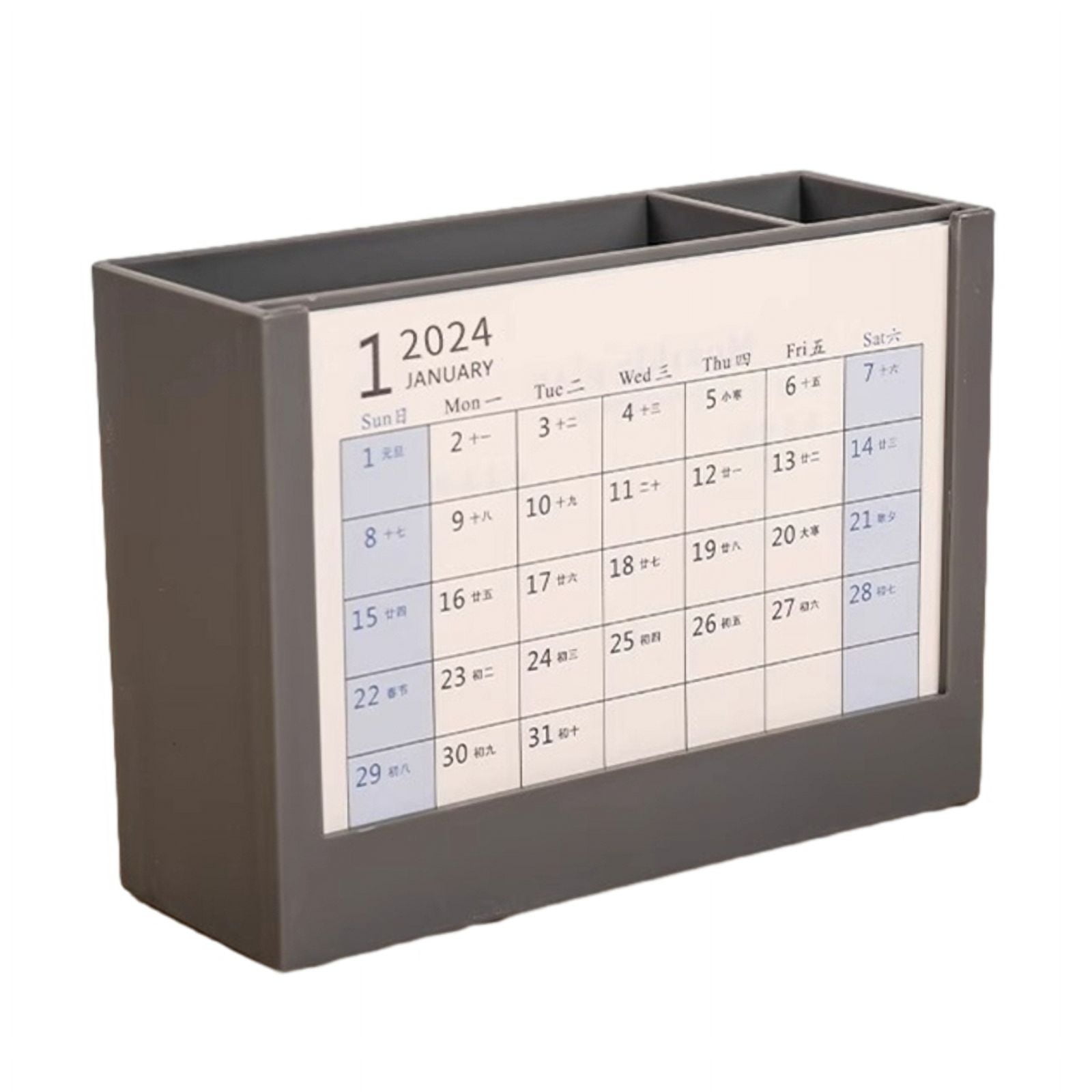 Milue Desktop Organiser Pencil Holder with 2024 Monthly Calendar, 2 ...