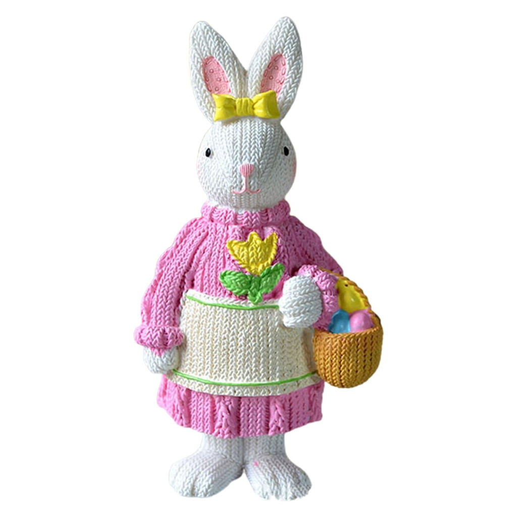 Milue Easter Bunny Figurine Resin Woven Rabbit Statue Easter Party ...
