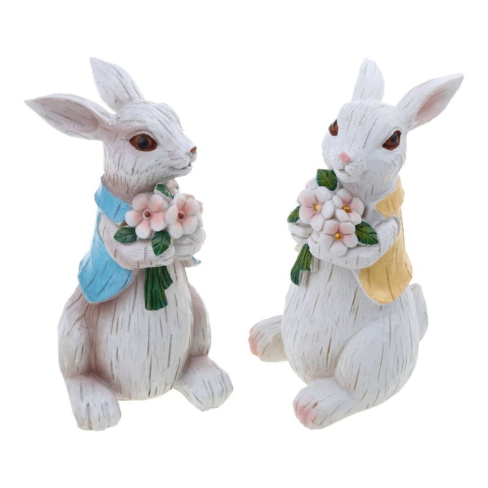 Milue Easter Bunny Figurines 2pcs Cute Animal Rabbit Holding Egg Carrot ...