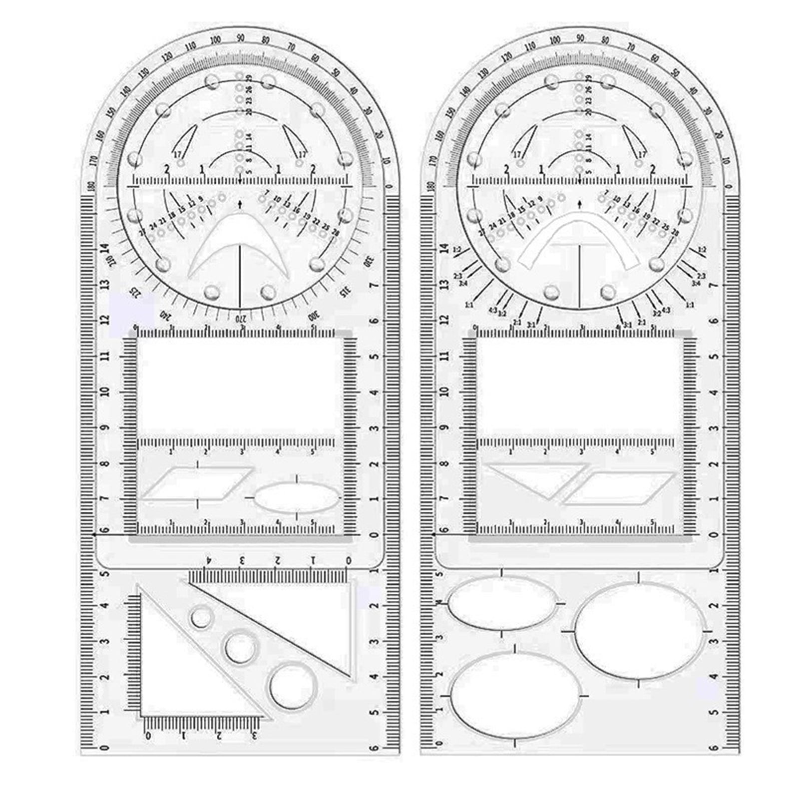 Milue Geometric Rulers Protractor Set 360 Degree Multifunctional ...