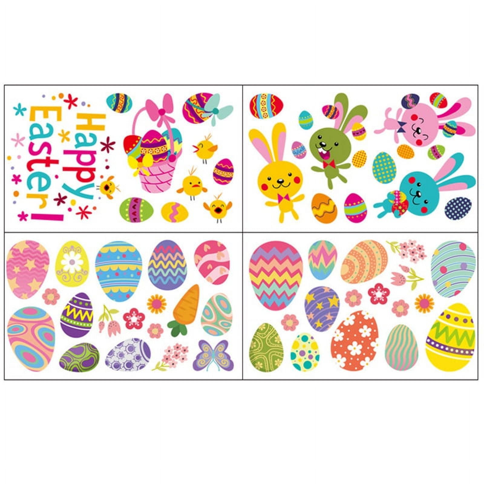 Milue Happy Easter Window Stickers Set Colorful Bunny Rabbit Eggs Wall Sticker Decals - Walmart.com