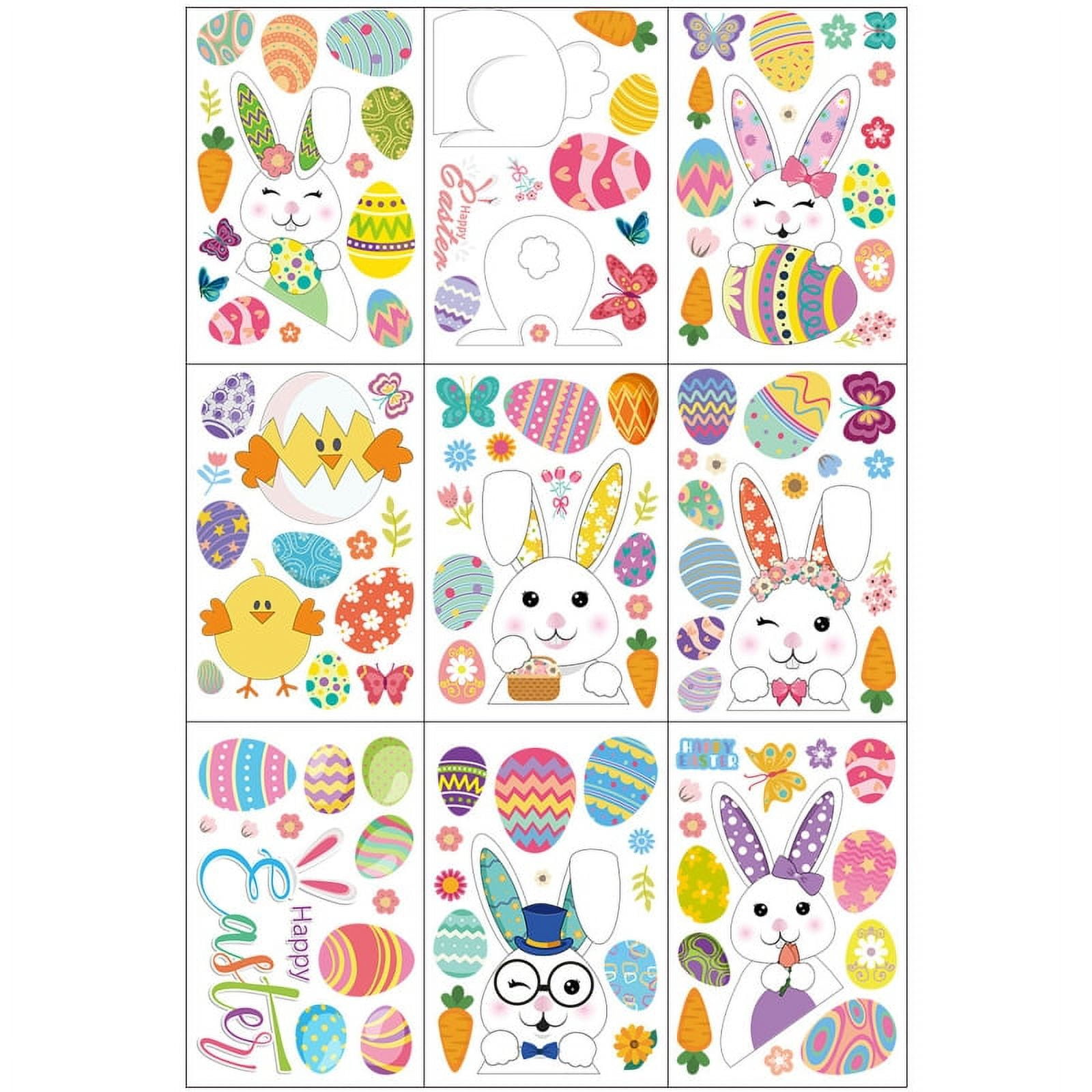 Milue Happy Easter Window Stickers Set Colorful Bunny Rabbit Eggs Wall Sticker Decals - Walmart.com