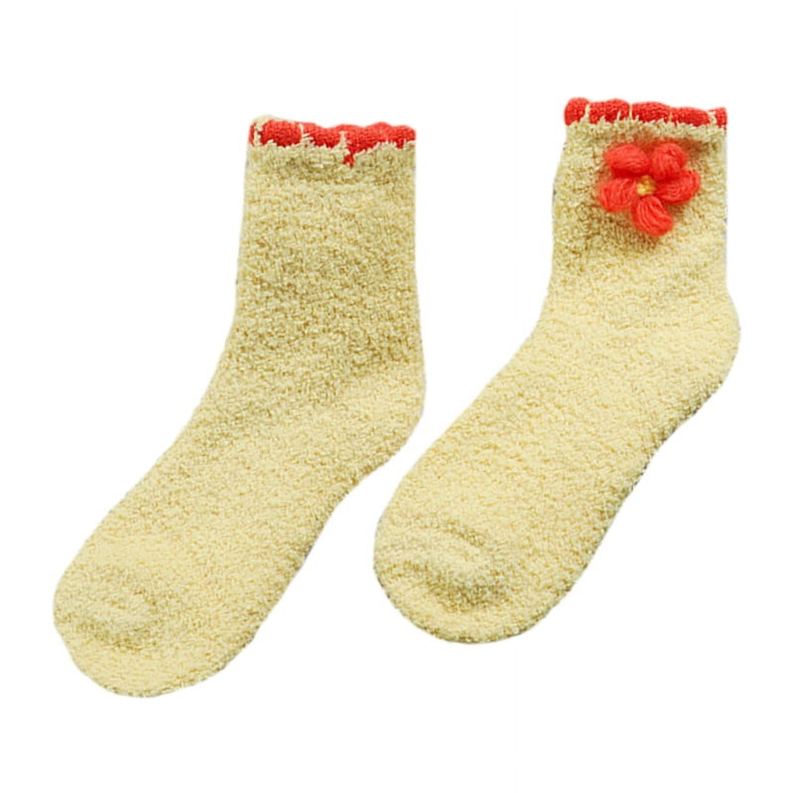 Milue Japanese Style Women Winter Coral Velvet Fuzzy Slipper Crew Socks ...