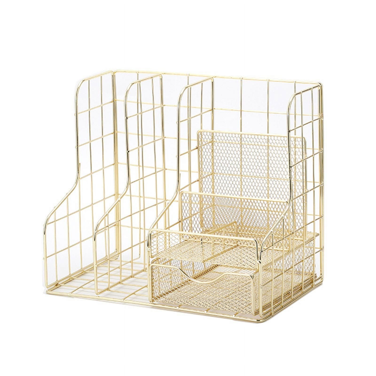 Milue Mesh Desk Organizer Metal File Holder Stand with Sliding Drawer 6 ...