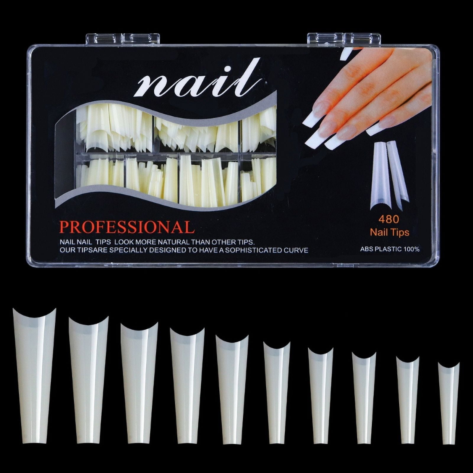 Milue No C Curve Nail Tips Extra Long Square Flattened Half Cover False ...