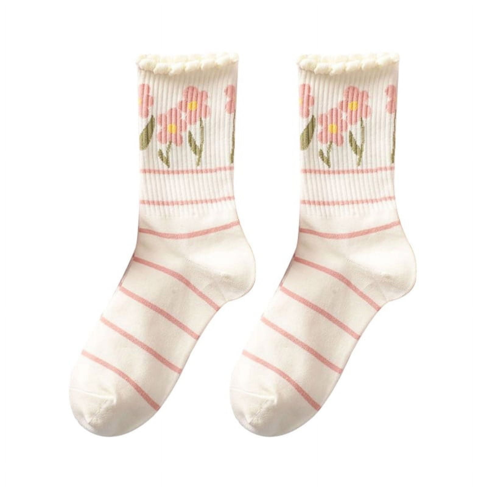 Milue Pink Series Socks Female Middle Tube Sock Cute Flower Student ...