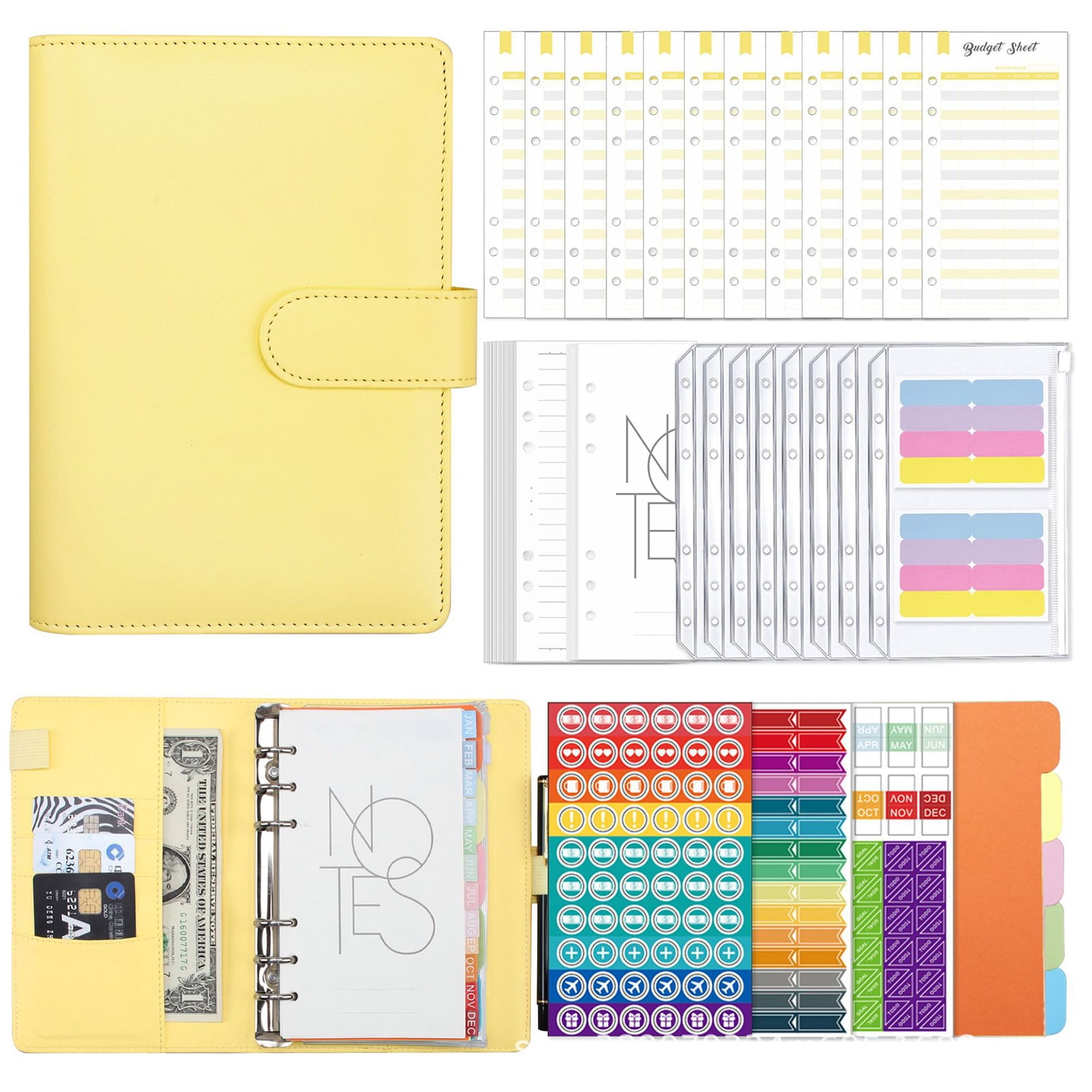 Milue Reusable Binder Set with Binder Pockets Budget Sheets Index Tab ...