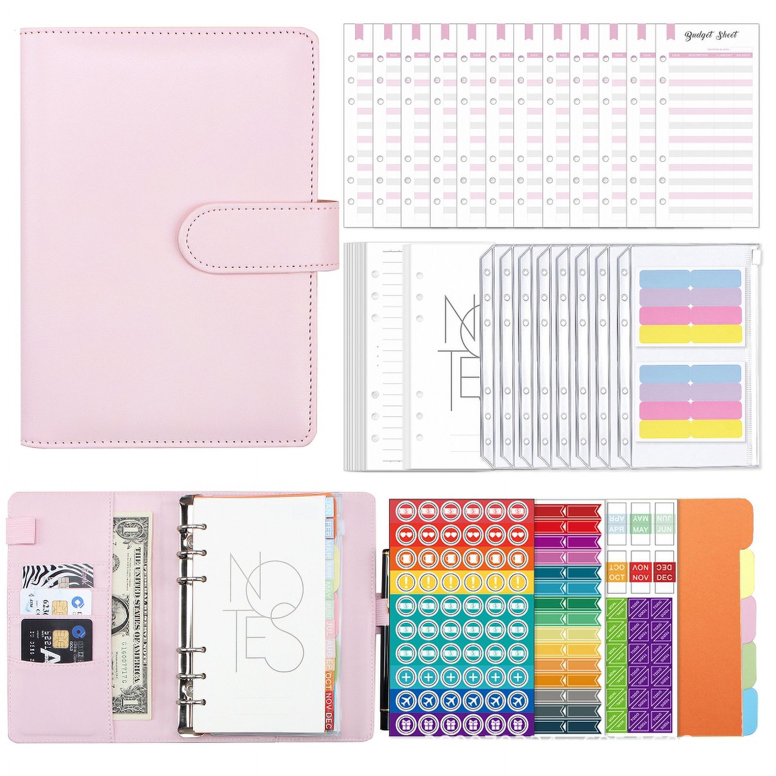 Milue Reusable Binder Set with Binder Pockets Budget Sheets Index Tab ...
