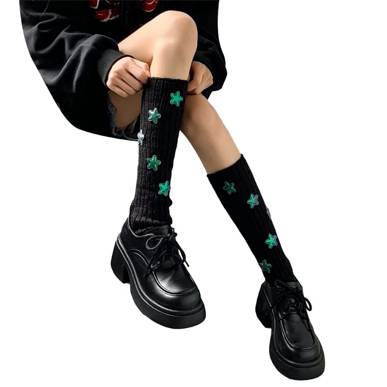 Milue Rib Knit Leg Warmer Japanese Y2K Girl Women Star Patches Long ...
