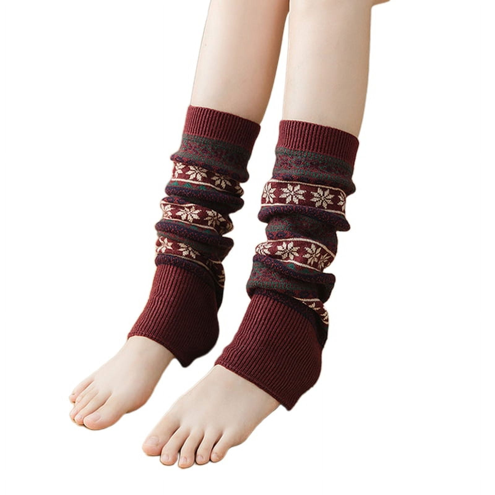 Milue Snowflake Leg Warmers Loose Legs Warmer Knitted Socks Boot Cuffs ...