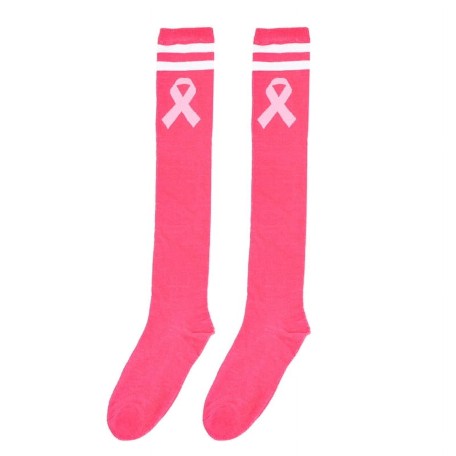 Milue Striped Knee High Socks with Ribbon Breast Health Awareness Over ...
