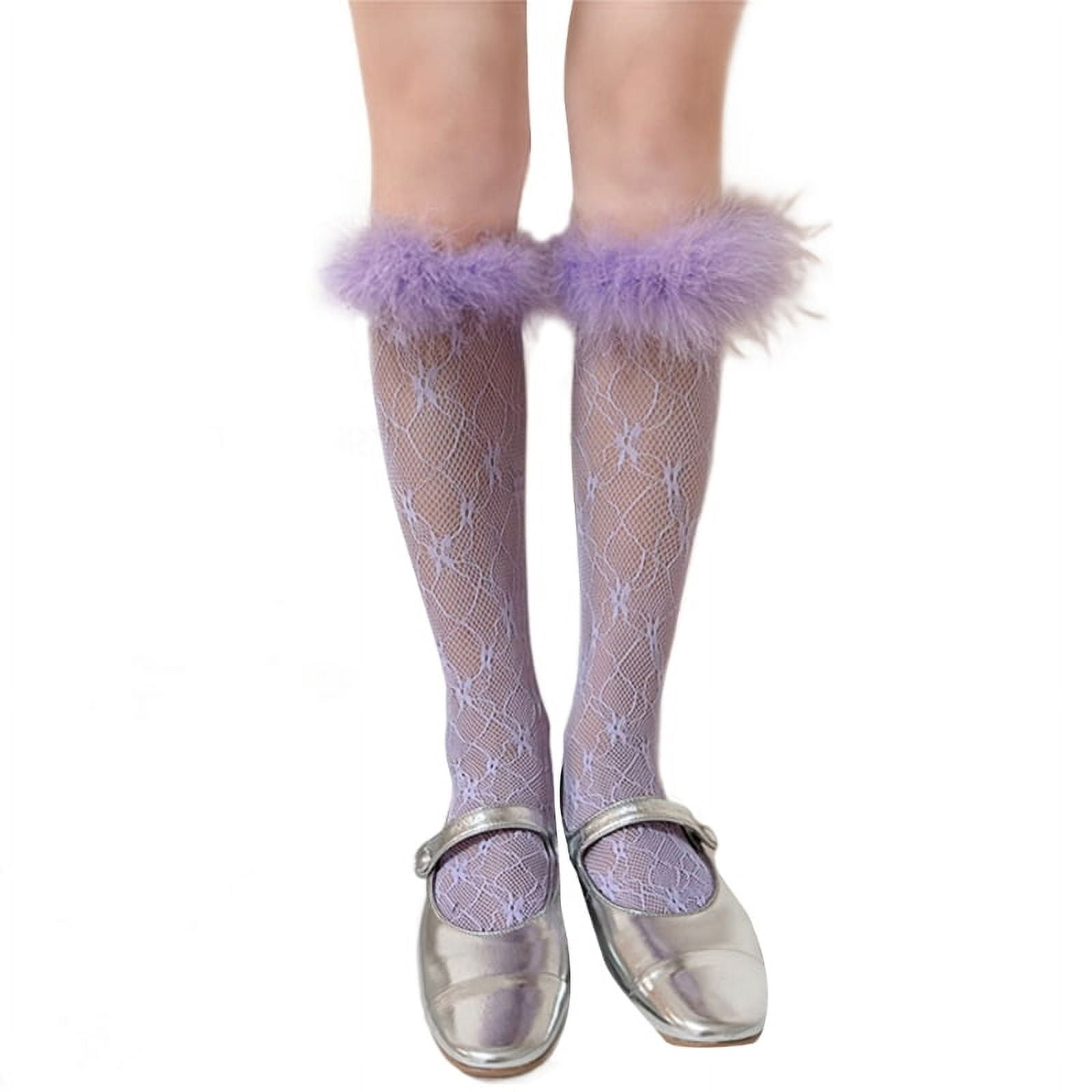 Milue Summer Long Socks Furry Trims Mesh Sheer Calf Socks Sexy Fishnet ...