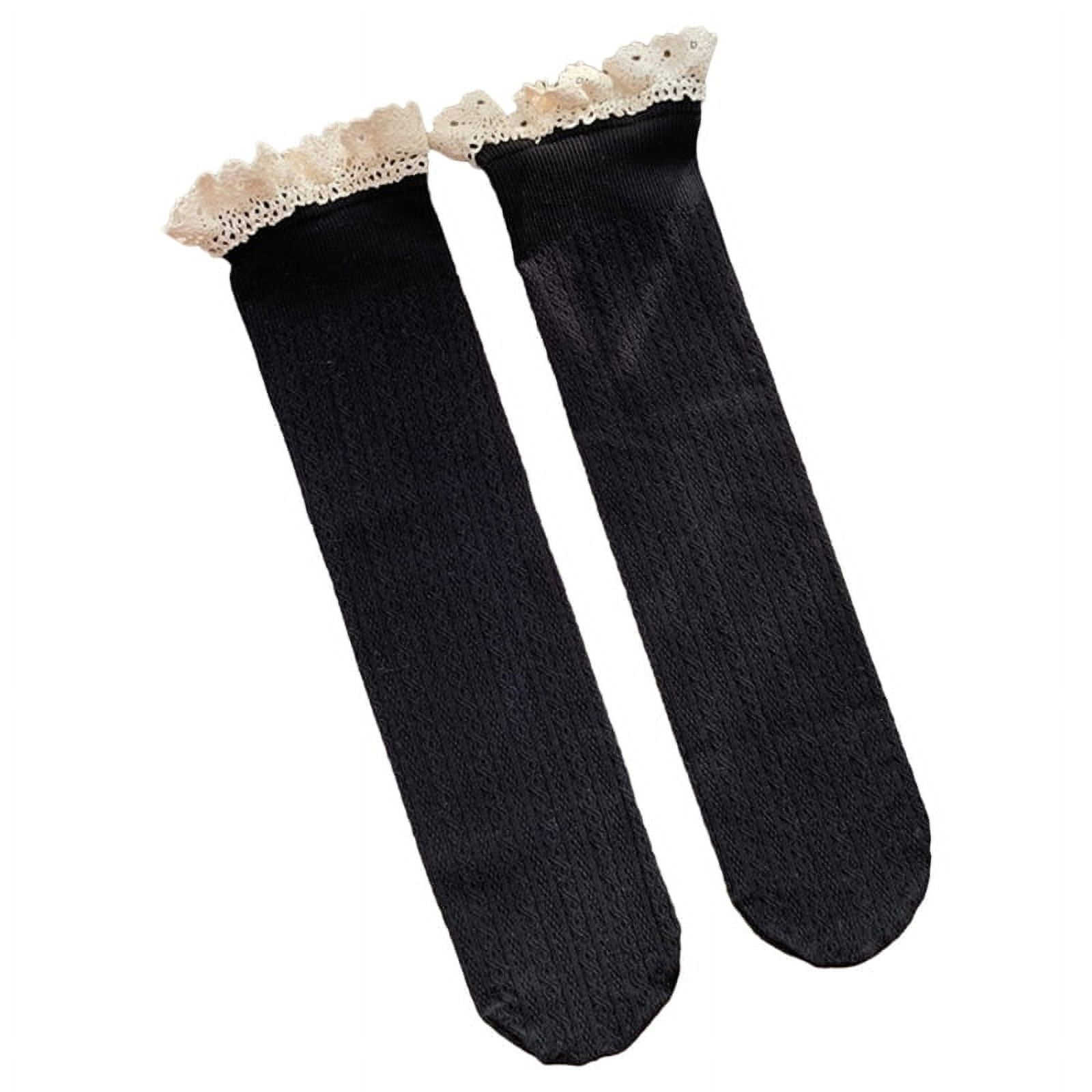 Milue Vertical Striped Ribbed Long Socks Women Japanese Sweet Lace ...