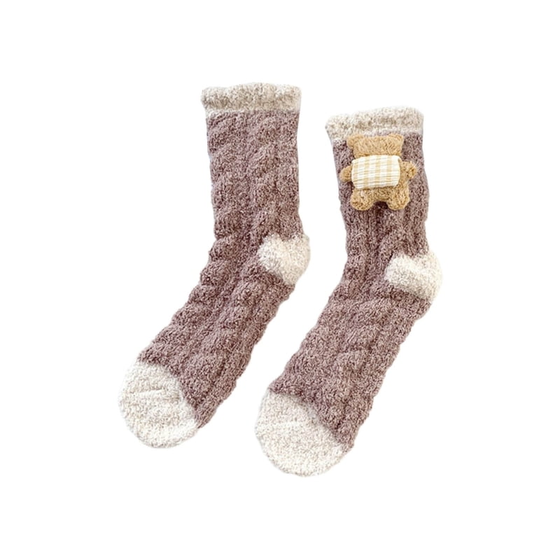 Milue Winter Fuzzy Socks Women Cute 3D Plush Bear Doll Furry Socks for ...