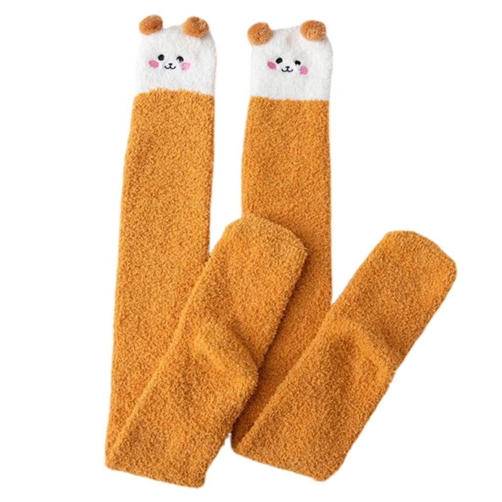 Milue Women Cartoon Thigh High Fuzzy Slipper Socks Cute Animal ...