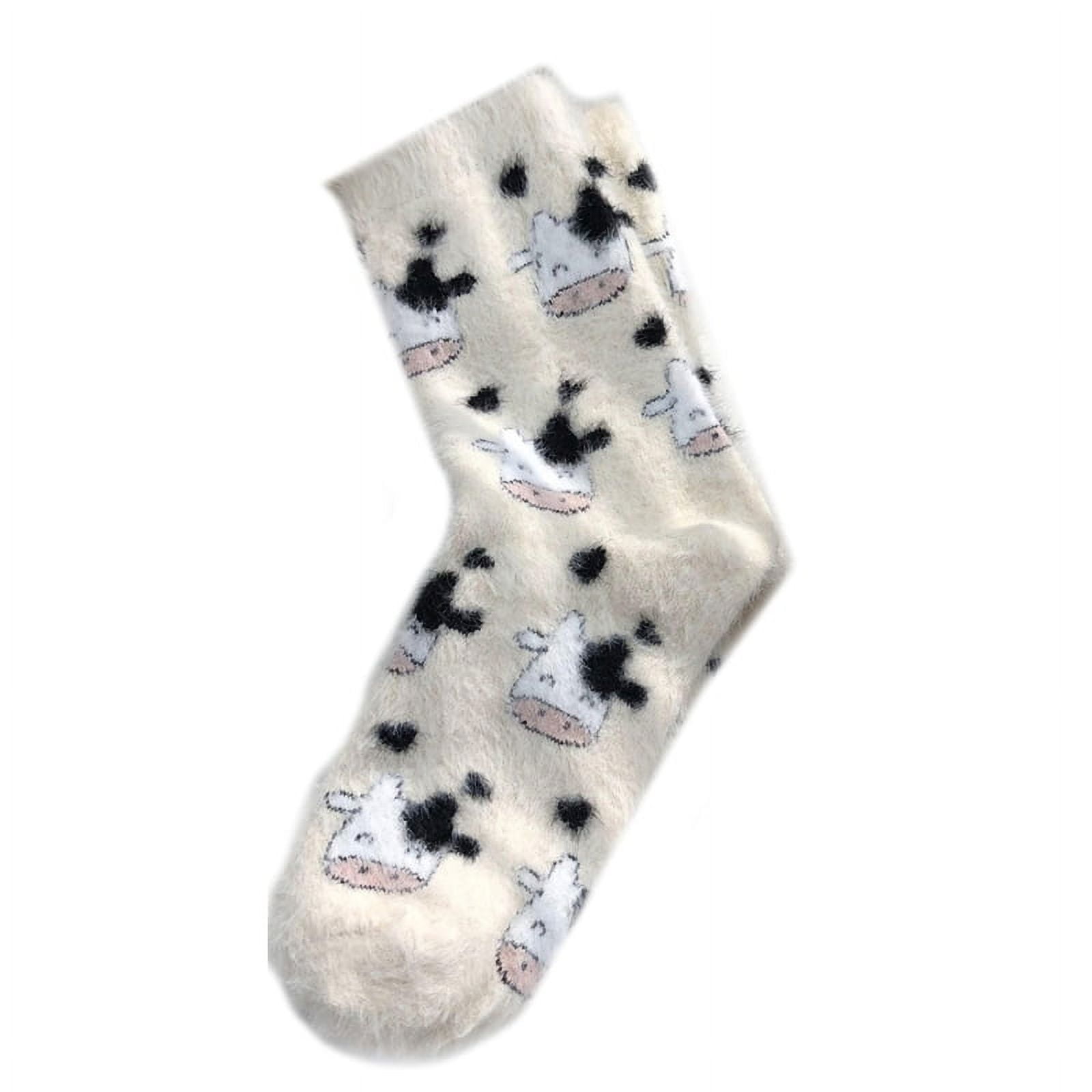 Milue Women Fuzzy Sock Cartoon Crew Socks Soft Slipper Socks Home ...