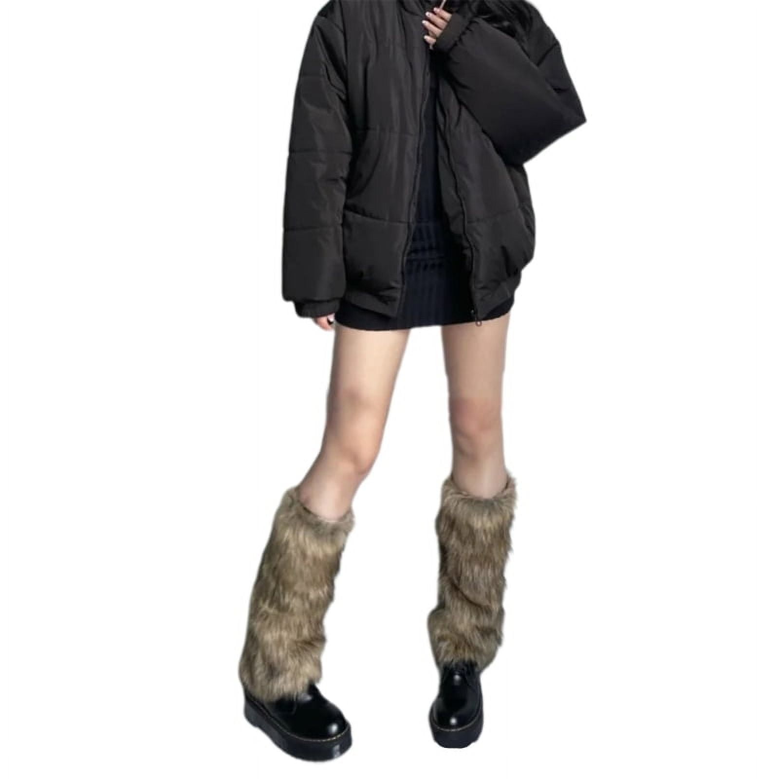 Milue Women Girls Harajuku Faux Fur Leg Warmer Winter Solid Color Furry ...