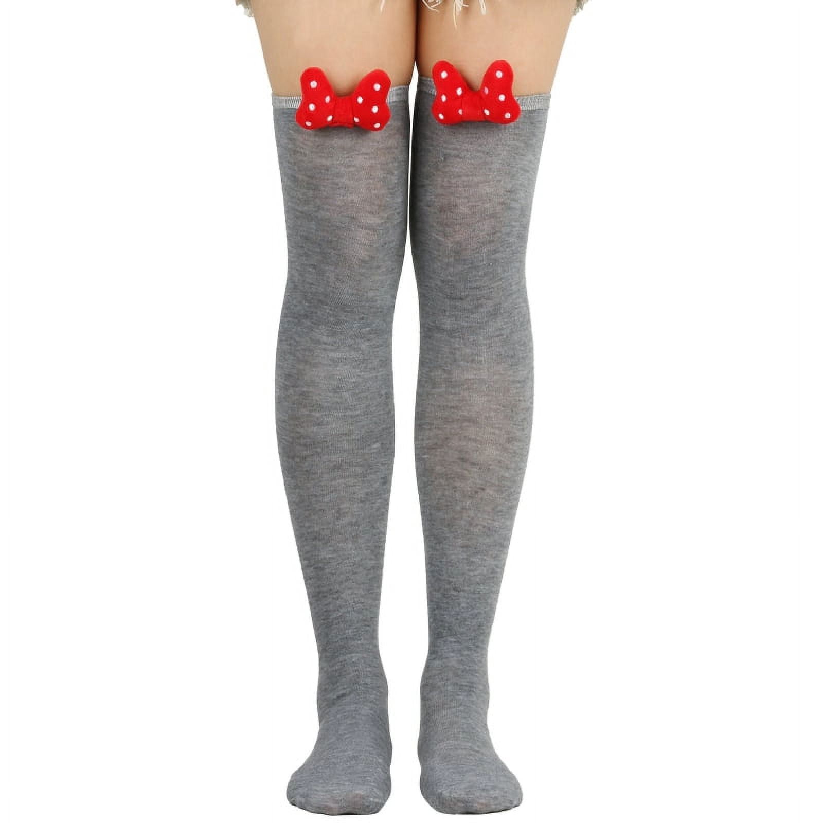 Milue Women Holiday Thigh High Long Socks Party 3D Bowknot Striped ...