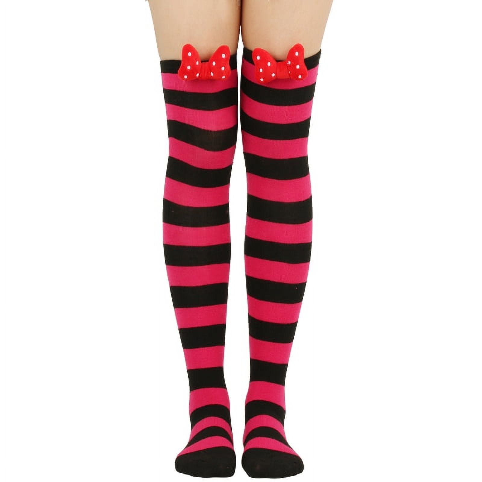 Milue Women Holiday Thigh High Long Socks Party 3D Bowknot Striped ...