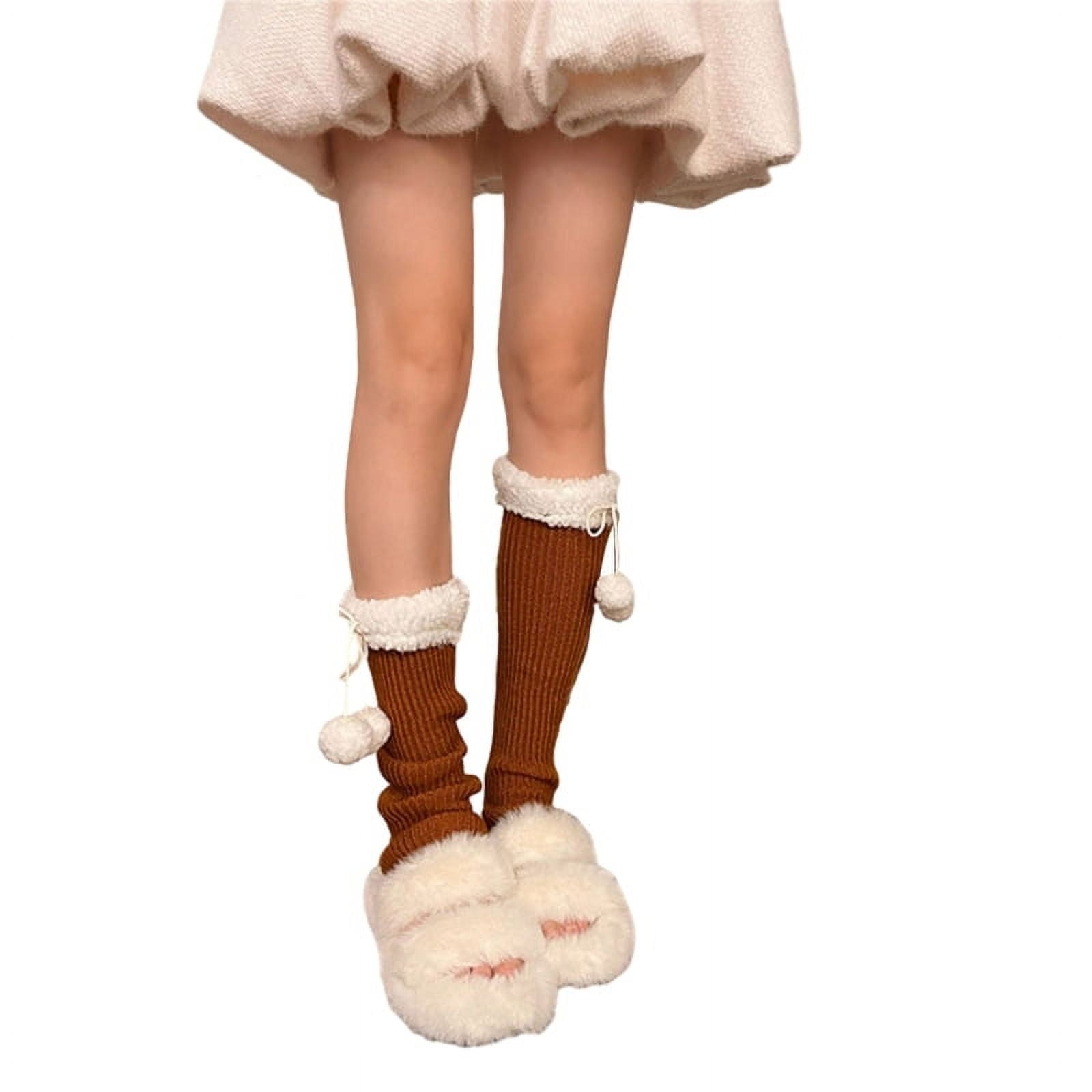 Milue Women Leg Warmers Ball Knit Leg Warmers Long Leg Socks JK Uniform ...