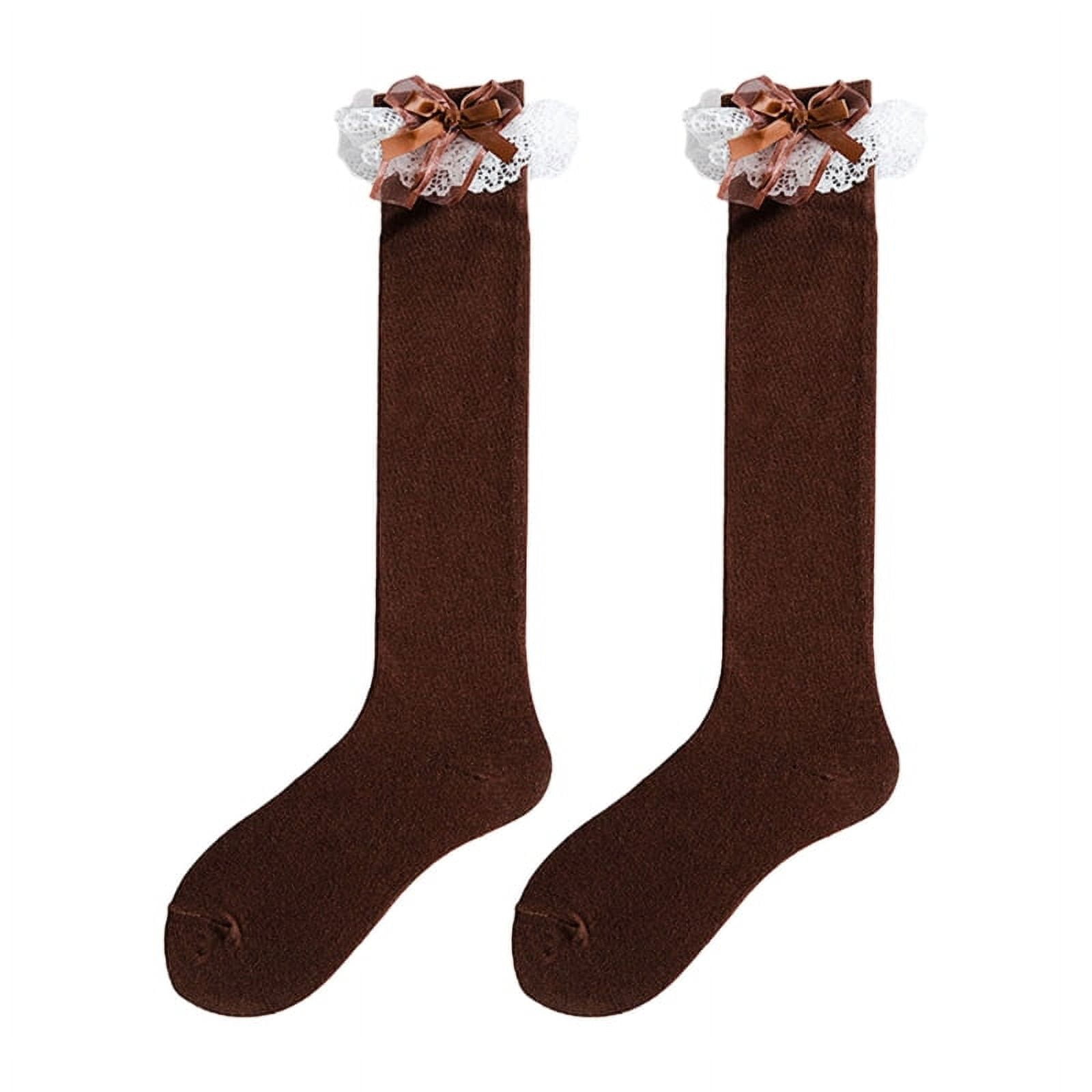 Milue Women Over Calf Socks Japanese Style Cute Bowknot Ruffled Lace ...
