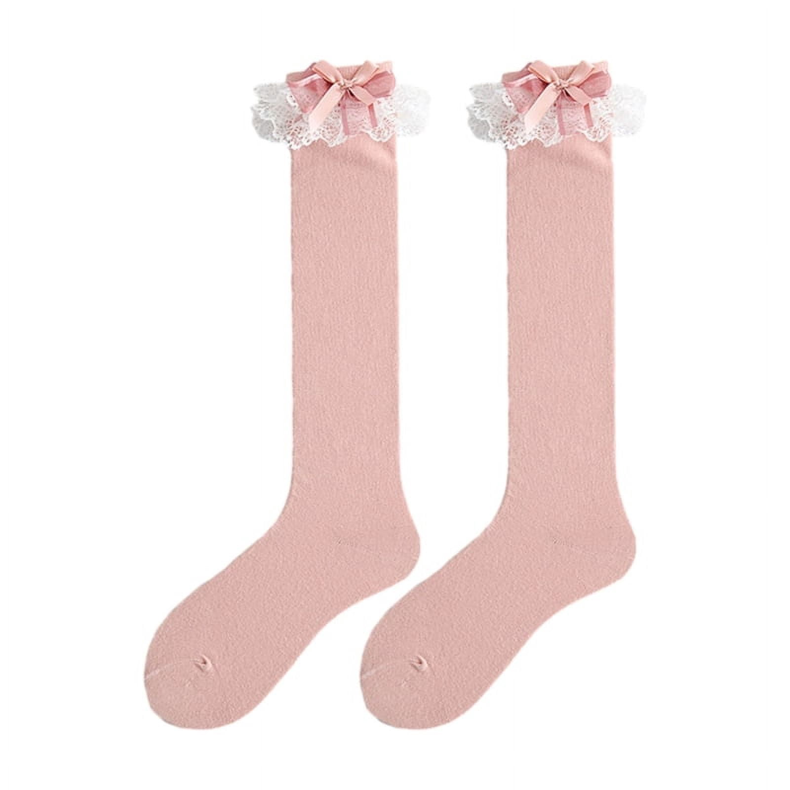 Milue Women Over Calf Socks Japanese Style Cute Bowknot Ruffled Lace ...