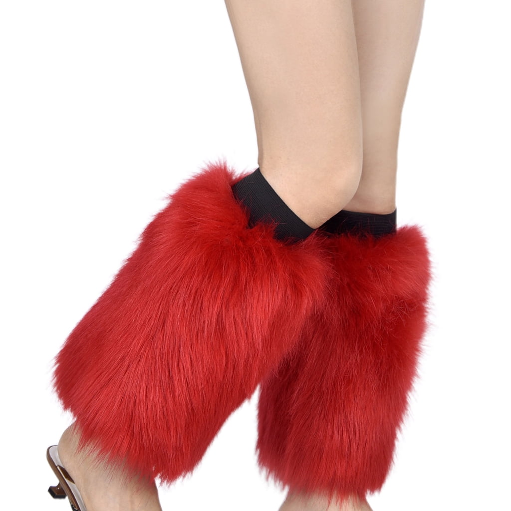 Milue Women Sexy Furry Leg Warmers Winter Warm Solid Color Fuzzy Faux ...