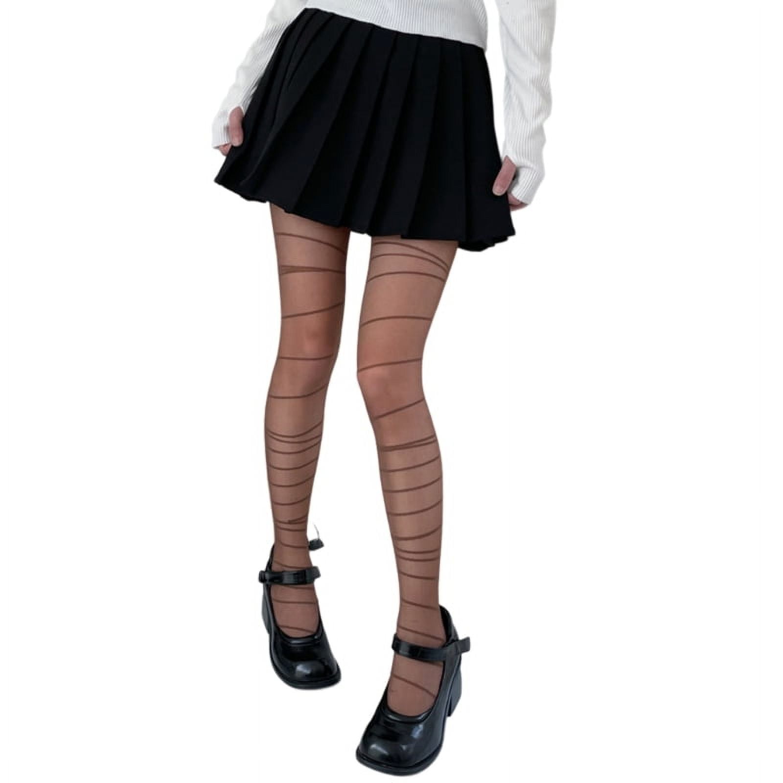 Milue Women Summer Vintage Patterned Pantyhose Asymmetrical Striped ...