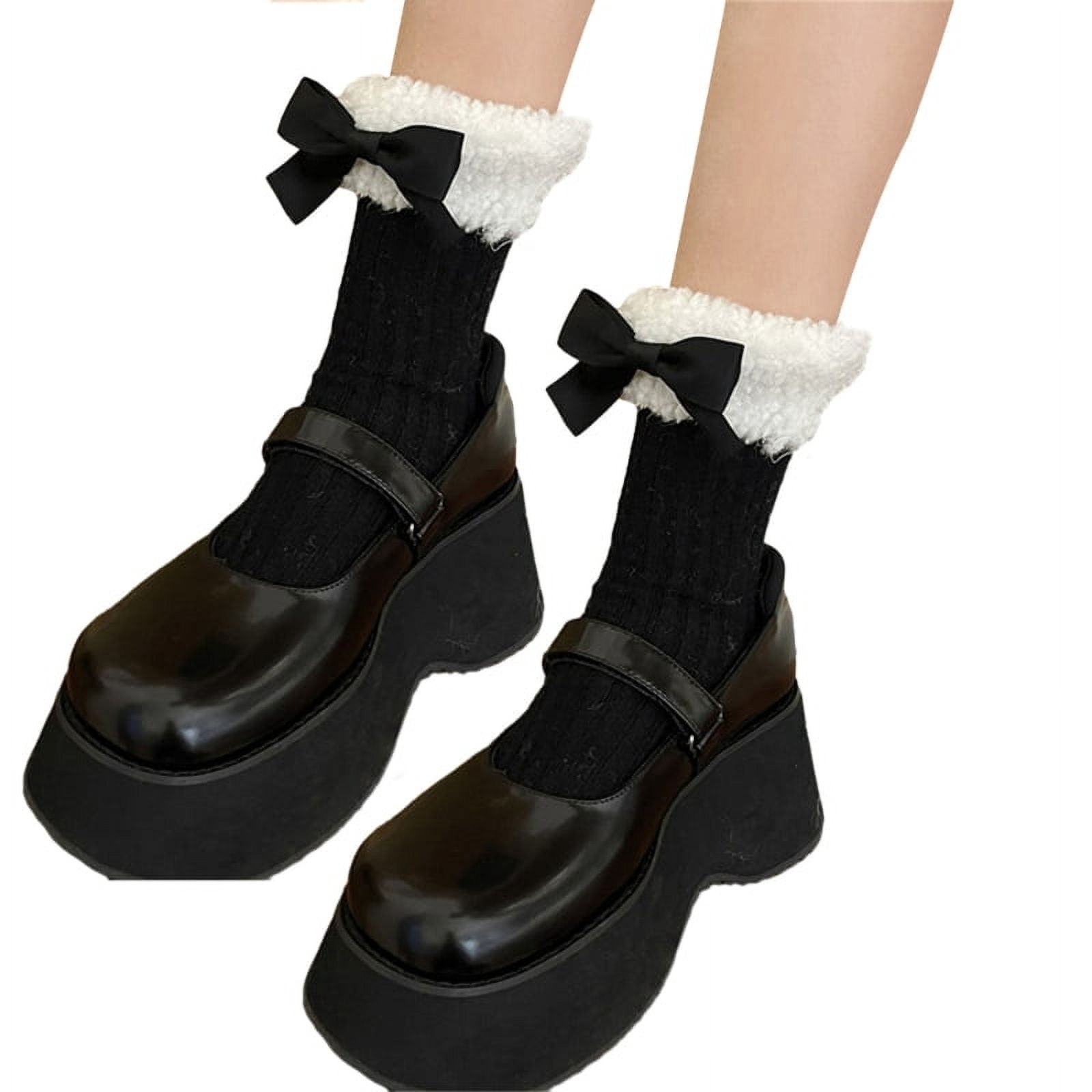 Milue Women Winter Calf Socks Ribbed Knit Solid Color Cute Bowknot ...