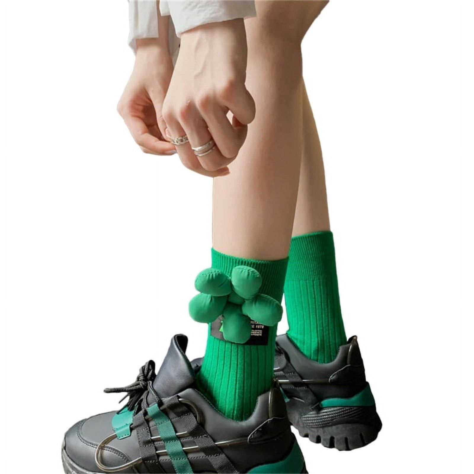 Milue Women Y2K Harajuku 3D Padded Flower Calf Socks Ribbed Knit Cotton ...