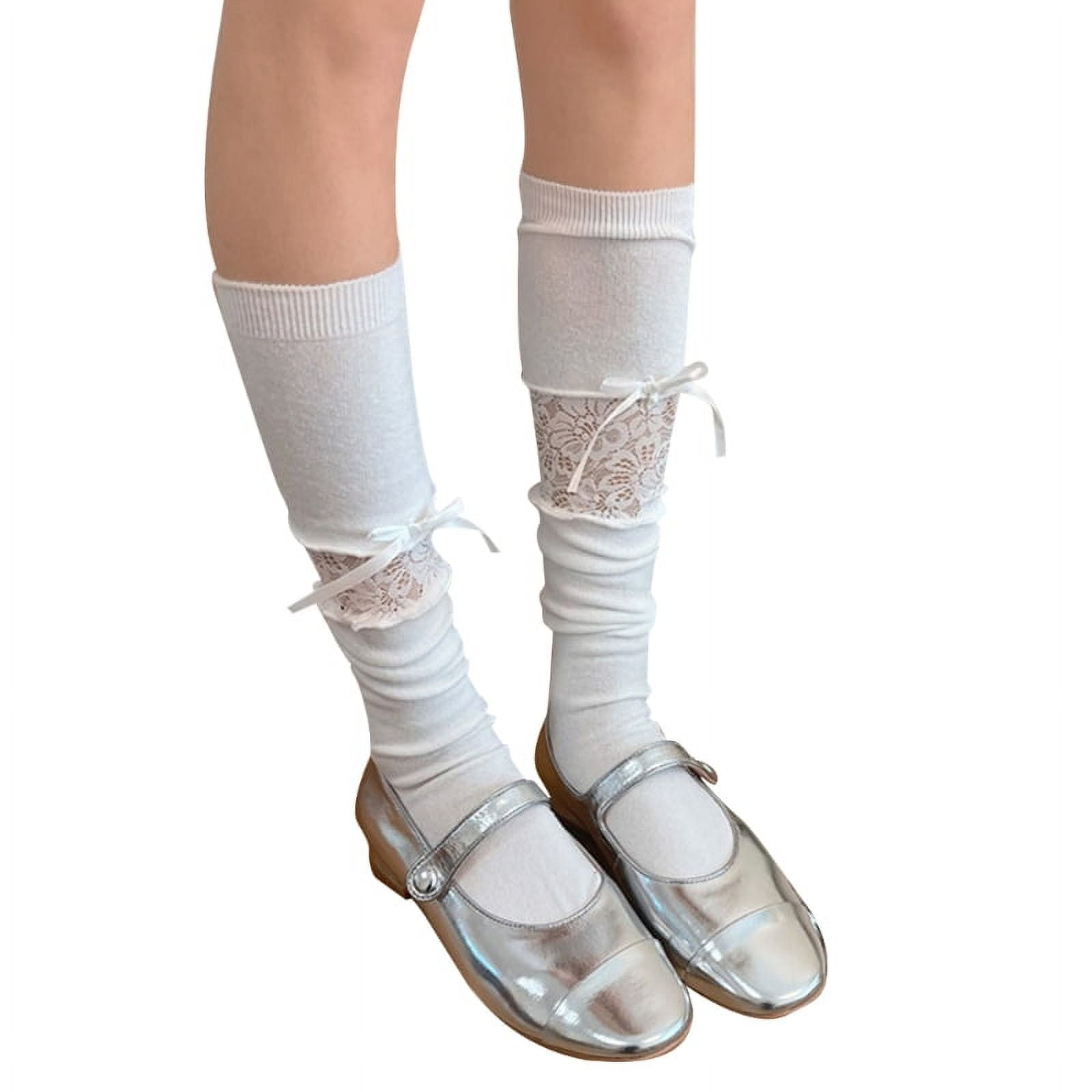 Milue Womens Lace Patchwork Calf Socks Lacing up Knee Socks Fashion ...