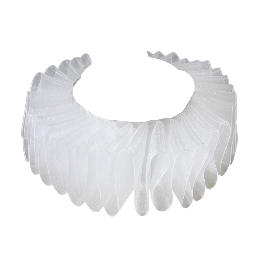 Milue Womens Renaissance Elizabethan Ruffled Fake Collar Chiffon White ...