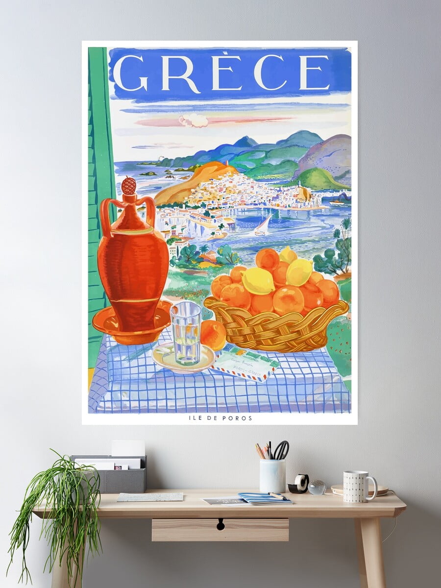 Miluva 1948 Greece Island Of Poros Travel Poster Poster Wall Art ...